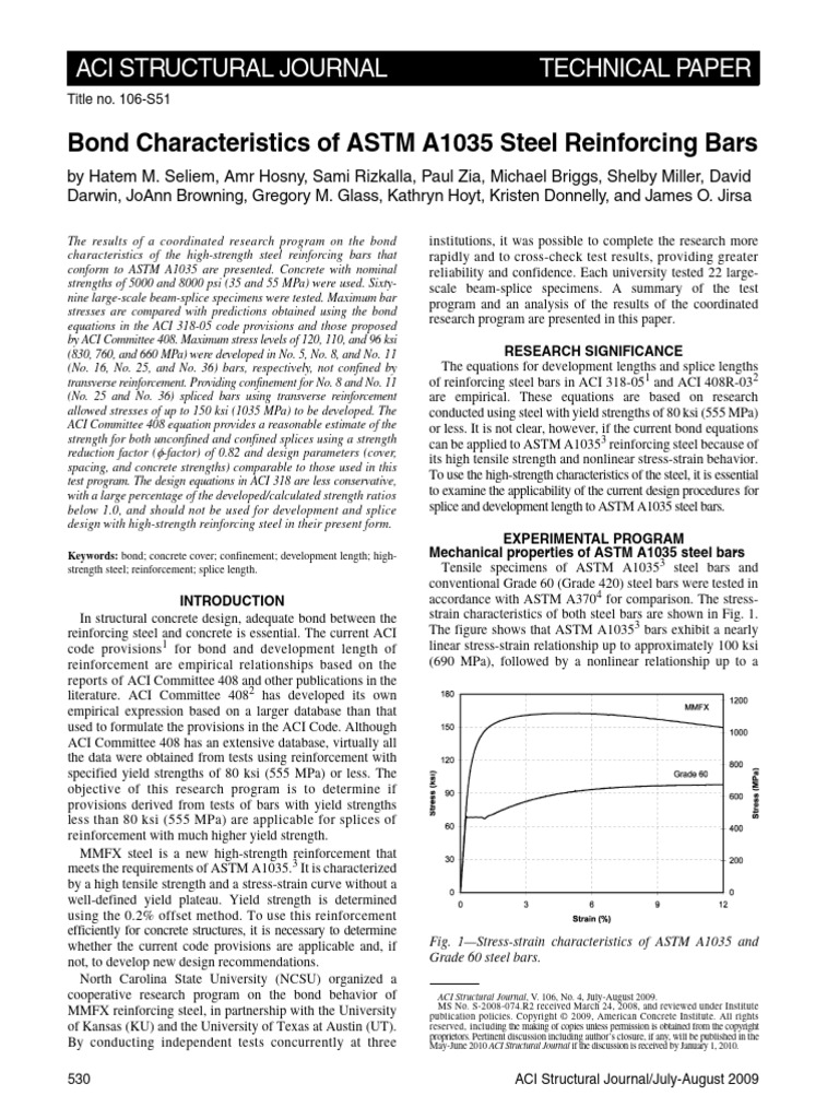 (PAPER) ACI STRJ Seliem H E.A. (2009) Bond Characteristics of ASTM ...