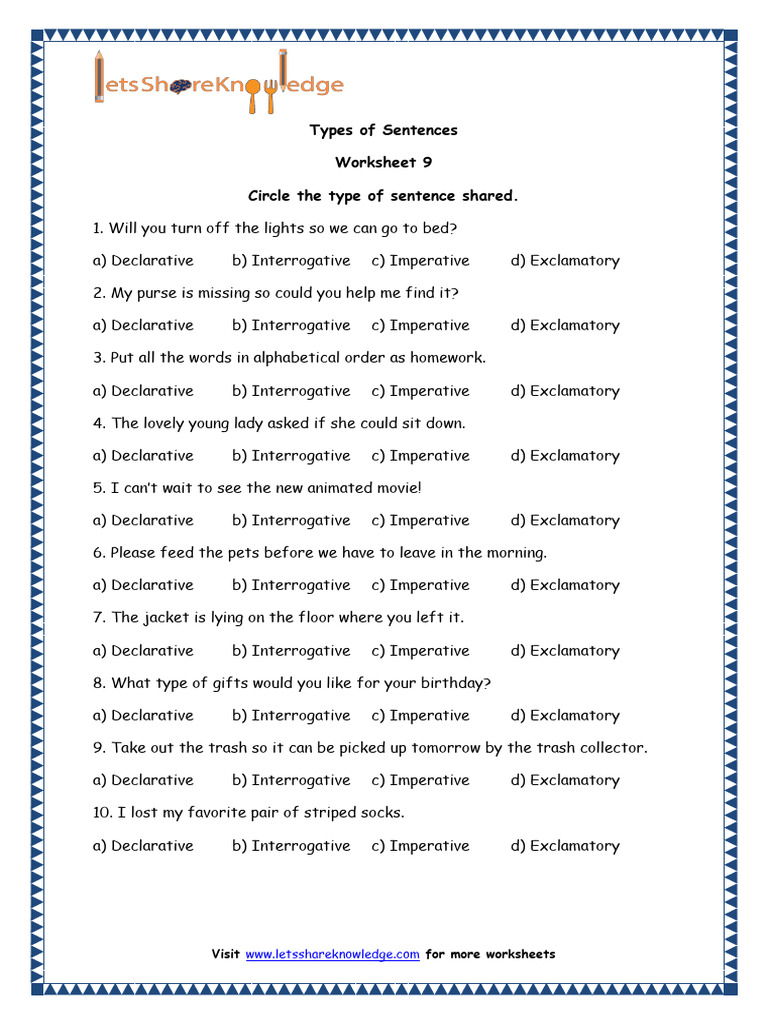 4 Types of Sentences Worksheet | PDF | Linguistic Morphology | Semantics