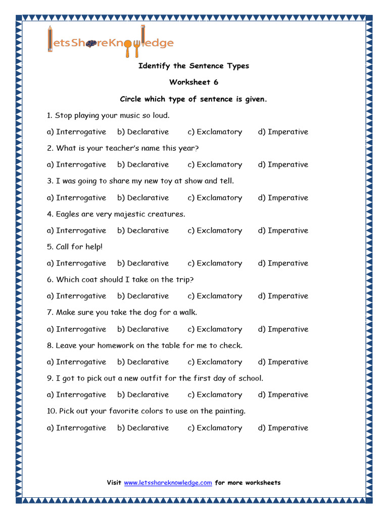 4 Types of Sentences Grade 4 English Resources Printable Worksheets w6 ...