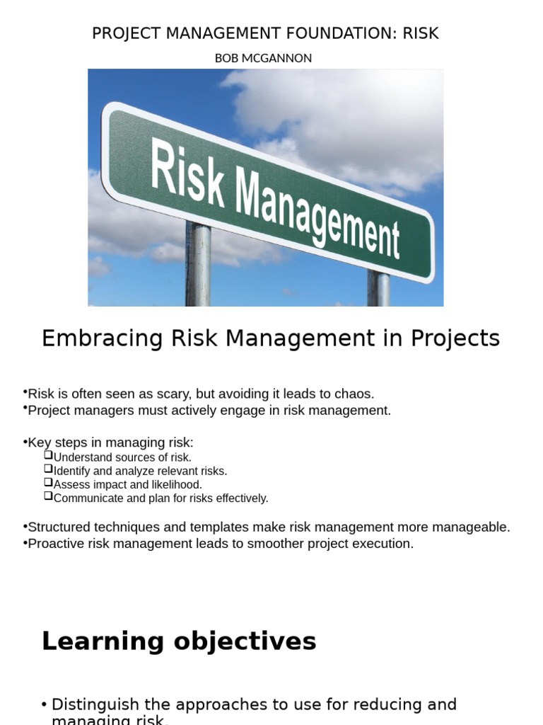 Project Management Foundations Risk Pdf Risk Risk Management
