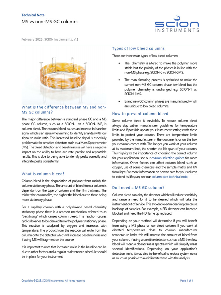 MS Vs Non MS GC Columns V1 | PDF | Gas Chromatography | Chromatography