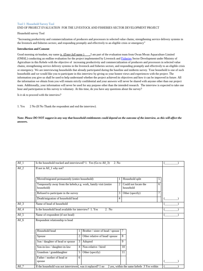 Inception Report - LFSDP Eval. Questionares | PDF