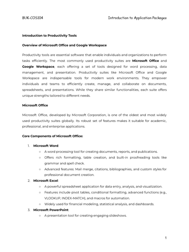 Overview of Microsoft Office Packages | PDF | Microsoft Word ...