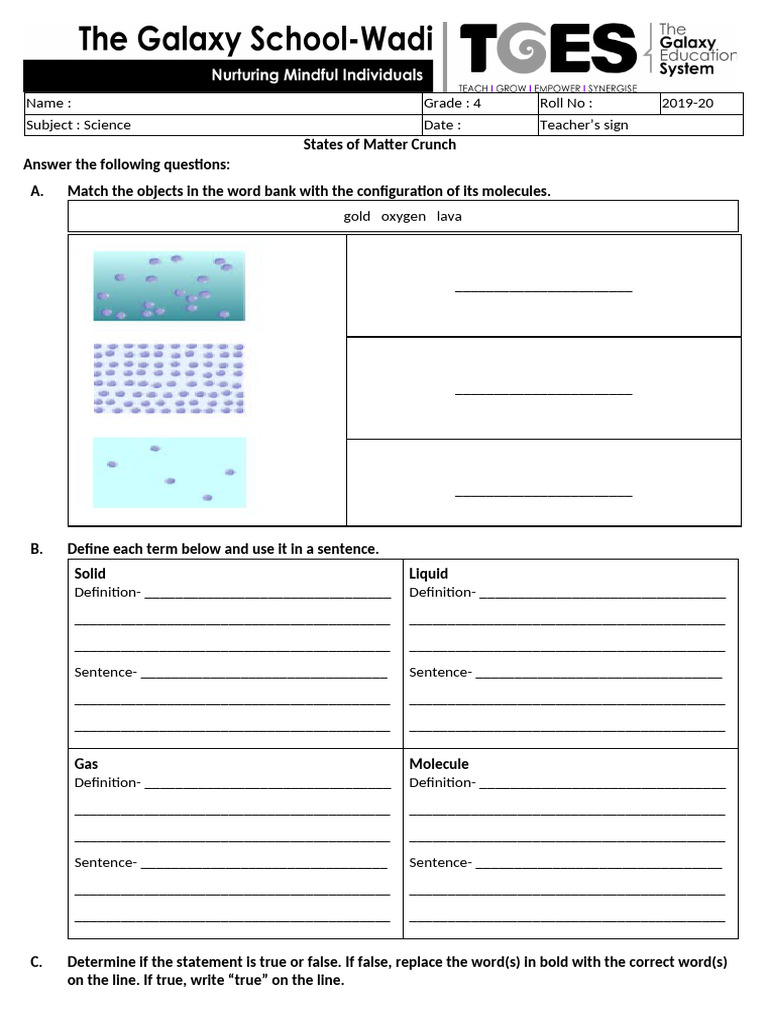 19-20 Sci - SOM - Formative 1 | PDF | Water | Gases