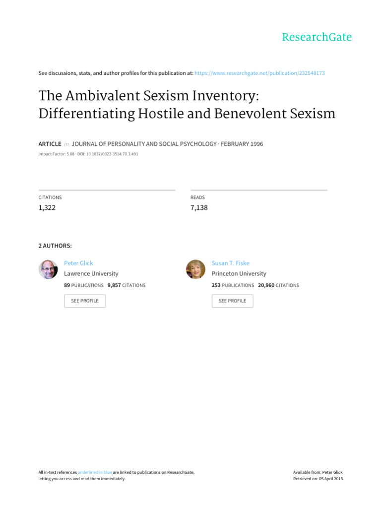 Ambivalent sexism | PDF | Behavioural Sciences | Psychology