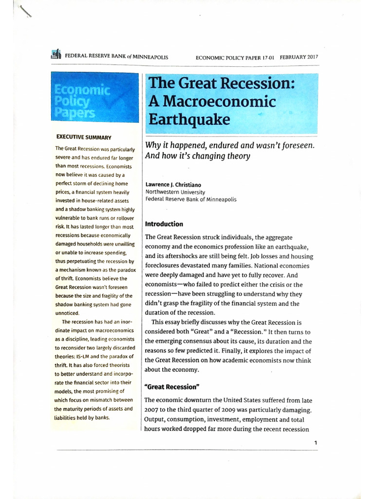 Macro Economics - The Great Recession | PDF