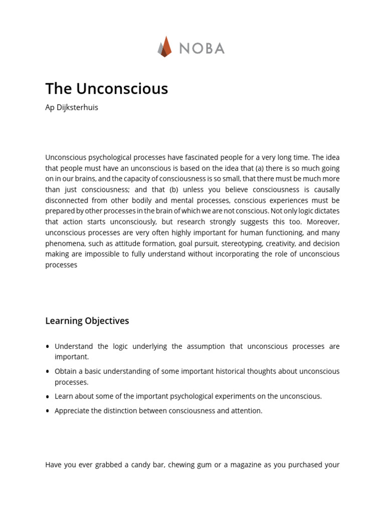 Text X - The Unconscious - NOBA | PDF | Unconscious Mind | Consciousness