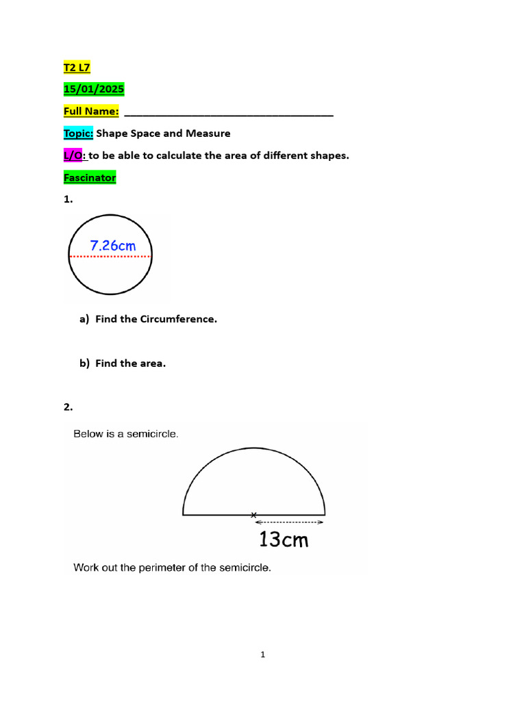 Y9 T2 L7 Area of Different Shapes | PDF