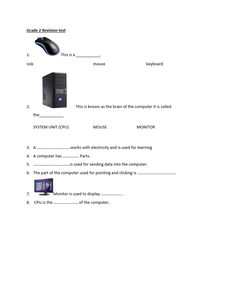 ICT Grade 2 Revision Test and Answers PDF | PDF