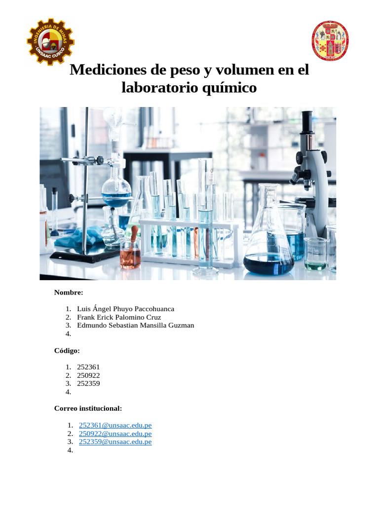Mediciones de Peso y Volumen en El Laboratorio Químico | PDF | Volumen ...