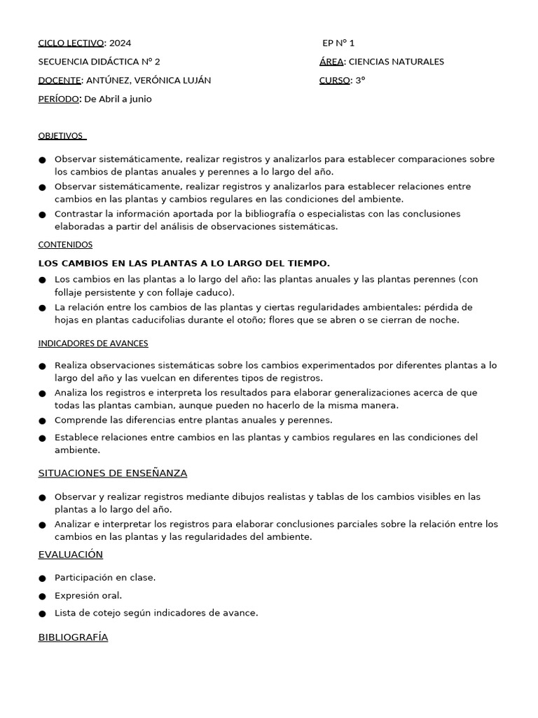 Secuencia #2 Cs. Naturales Los Cambios en Las Plantas | PDF | Arboles ...