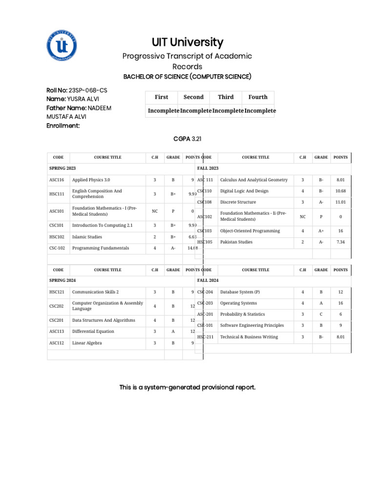 UIT University Computer Science Transcript | PDF | Mathematics ...