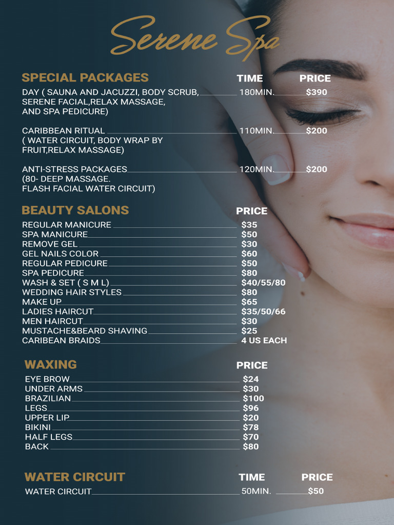 Menu Serene Spa | PDF