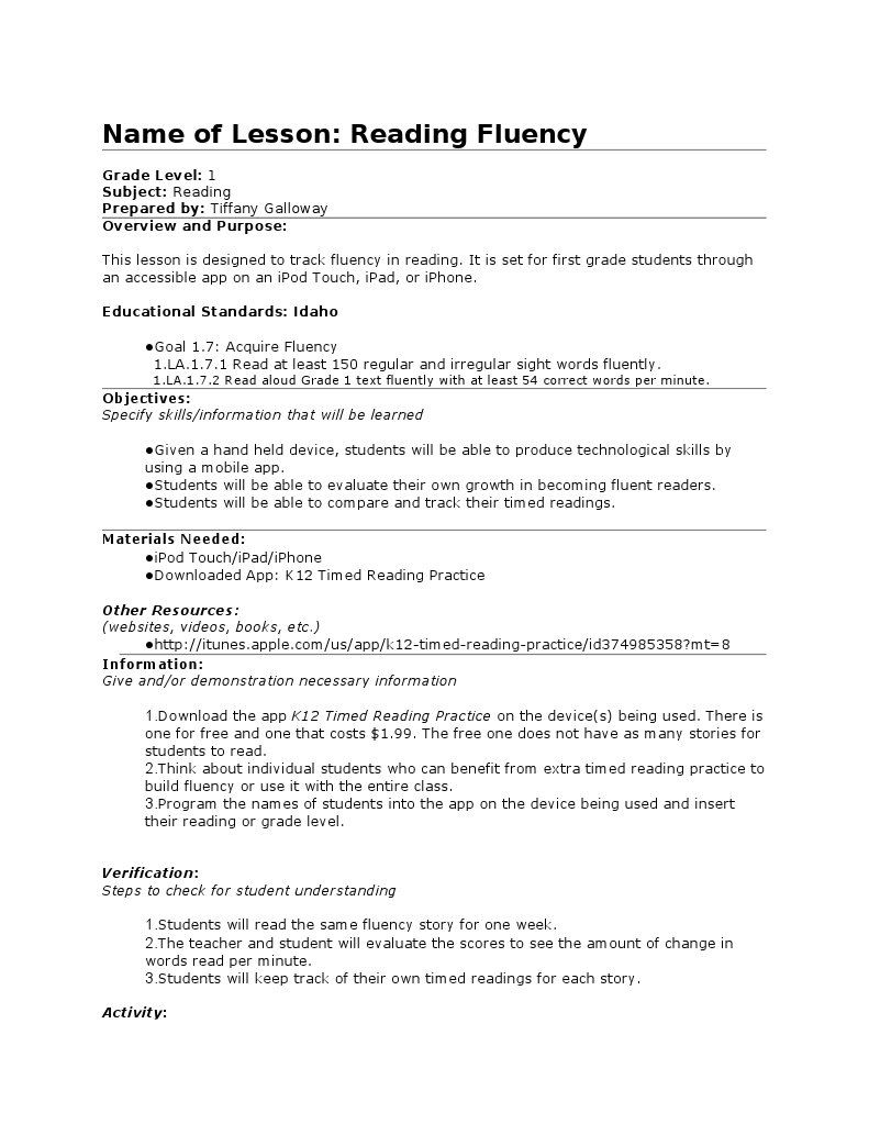 Reading Fluency | PDF | Reading (Process) | Lesson Plan
