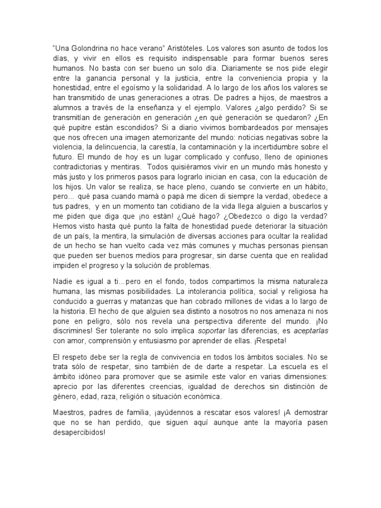 Valores Discurso de Oratoria | PDF | Verdad | Science