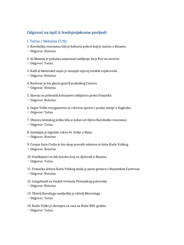 Ispit_Srednjovjekovna_Povijest_Odgovori_FULL_STEP2 | PDF