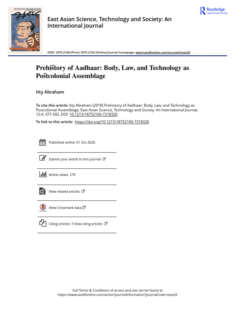 Prehistory of Aadhaar Body Law and Technology As Postcolonial ...