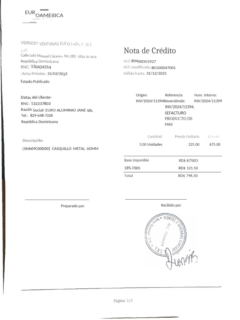 Nota de Crédito Euro Jane | PDF