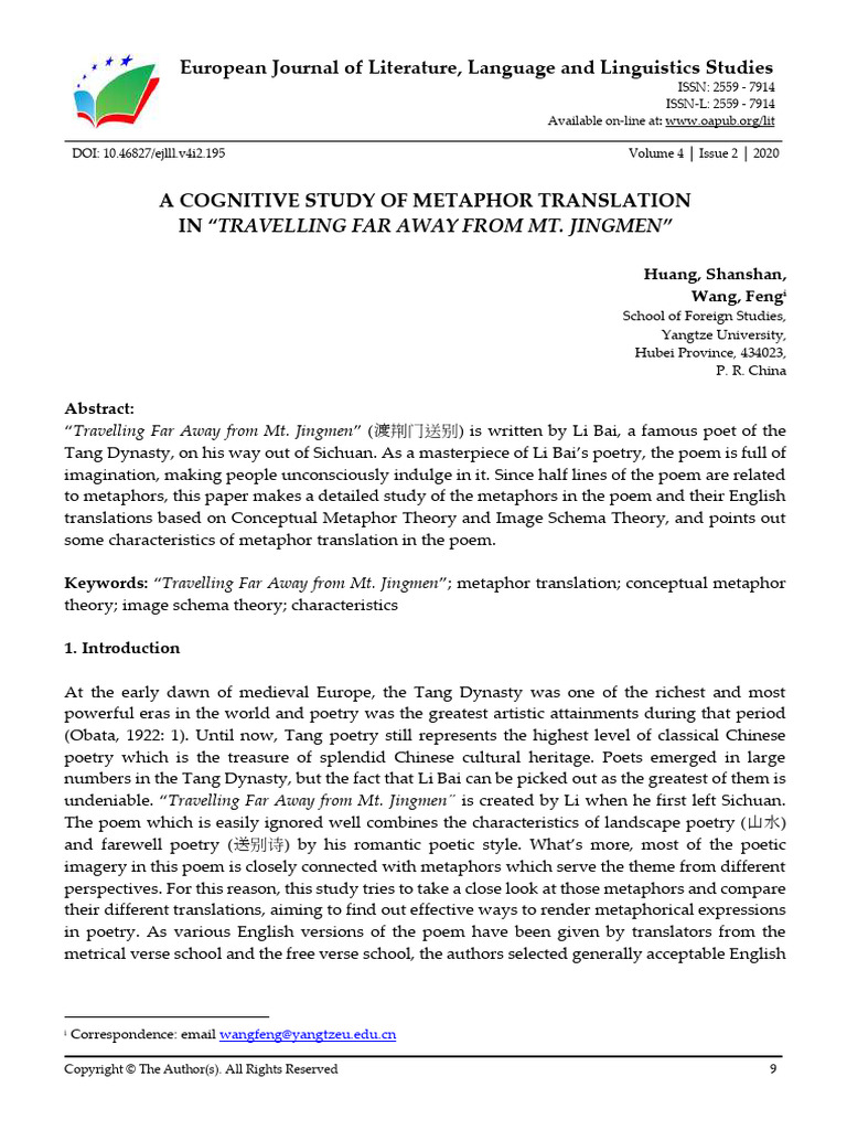 A Cognitive Study of Metaphor Translation | PDF