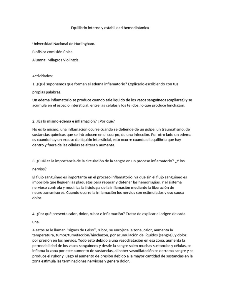 Biofísica Tarea 1 | PDF | Edema | Inflamación