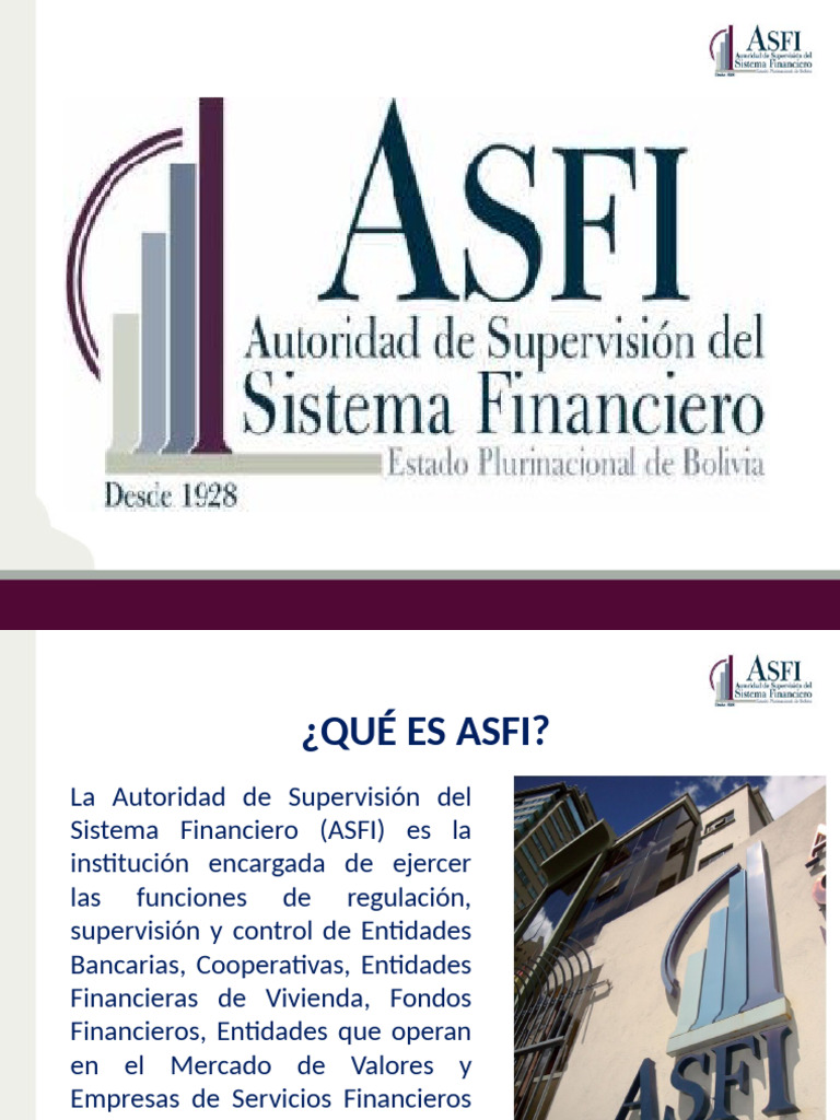 ¿Qué es ASFI y su función en Bolivia? | PDF