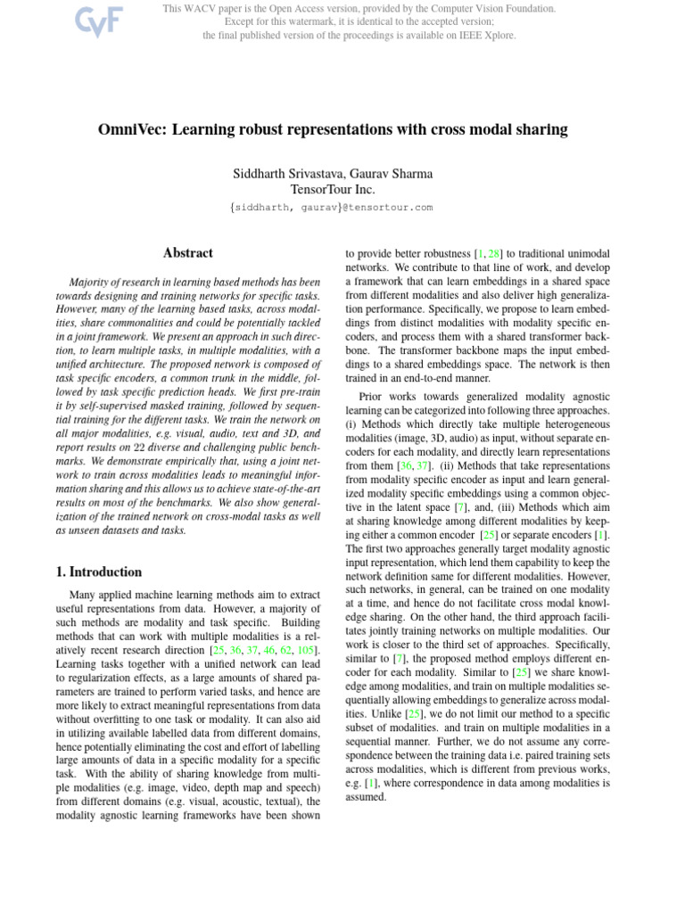 Srivastava OmniVec Learning Robust Representations With Cross Modal Sharing WACV 2024 Paper ...