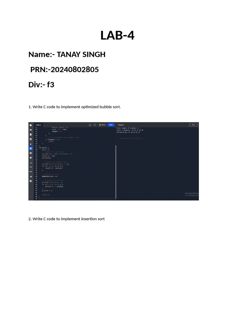 Lab-4 Name - Tanay Singh PRN - 20240802805 Div - f3 2 | PDF