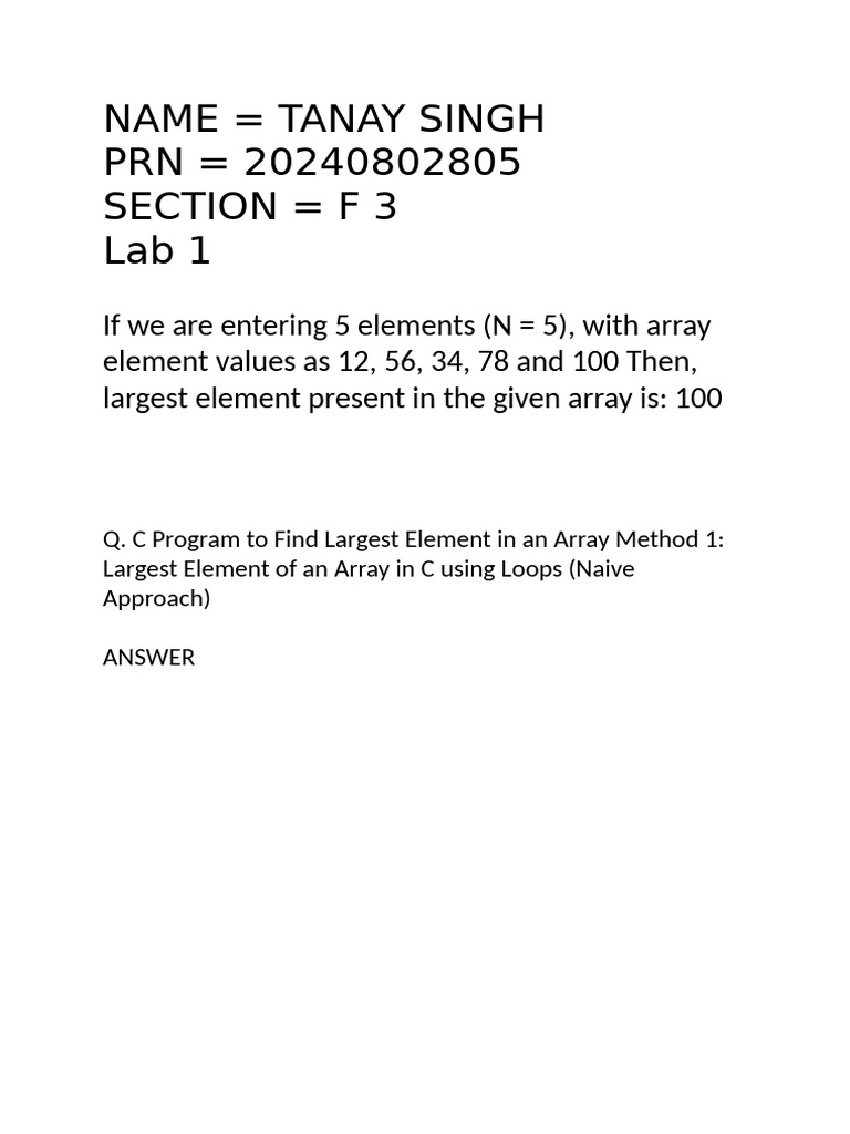 Largest Element in Array in C | PDF