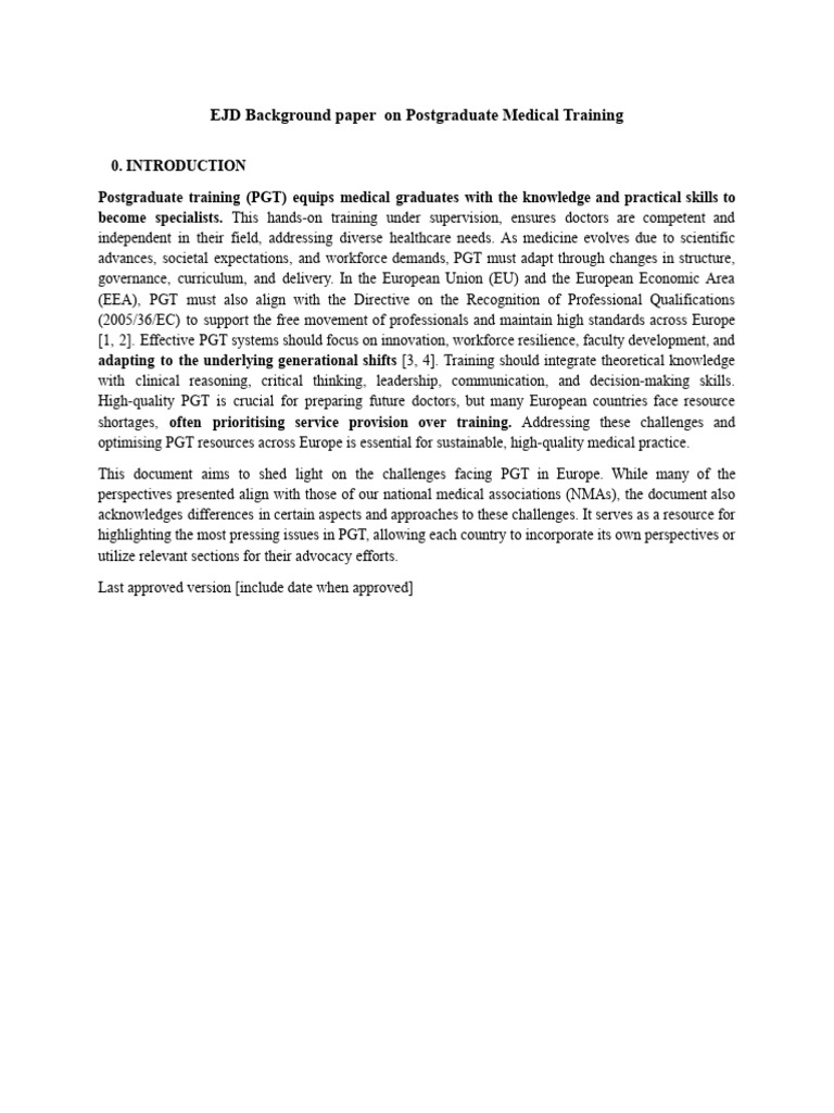 EJD Background Paper on Postgraduate Medical Training | PDF | Medical Education | Health Care