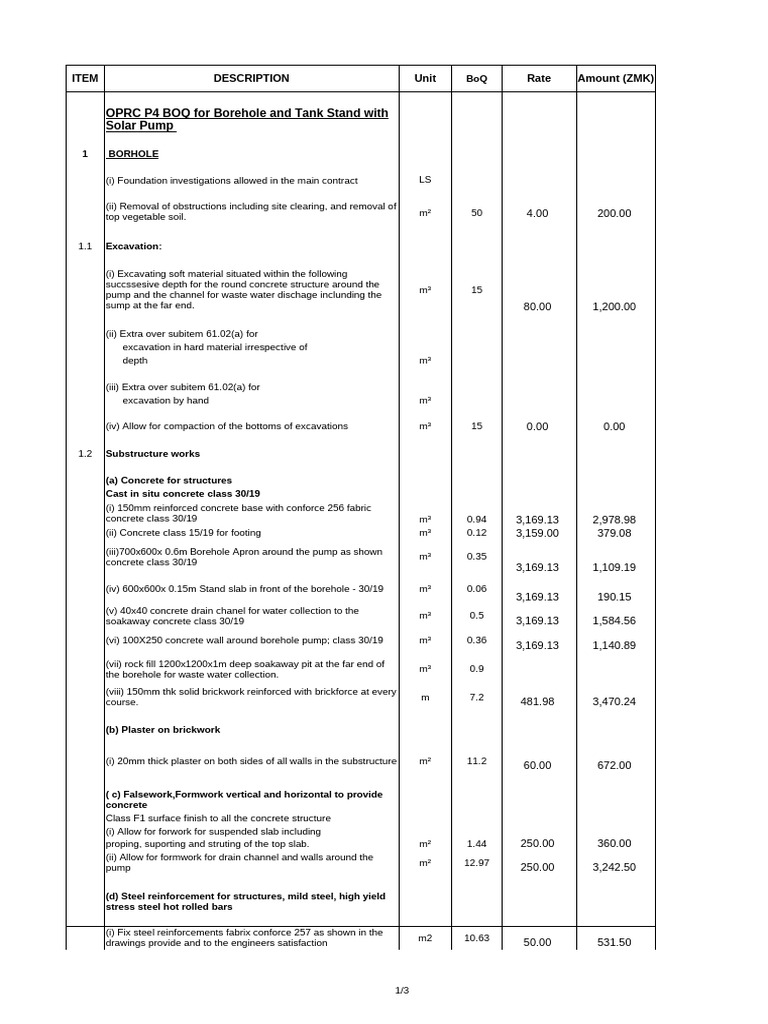 BOQ 8 Boreholes Rev 3 | PDF | Borehole | Concrete