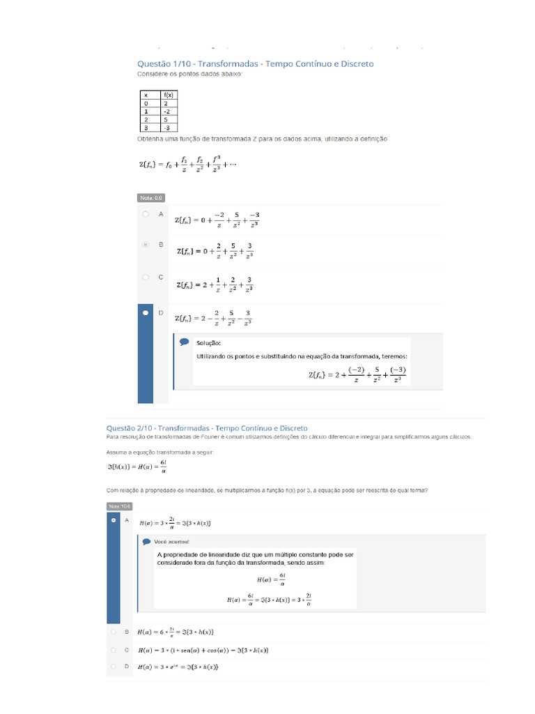 APOL 2 Transformadas - Tempo Contínuo e Discreto | PDF