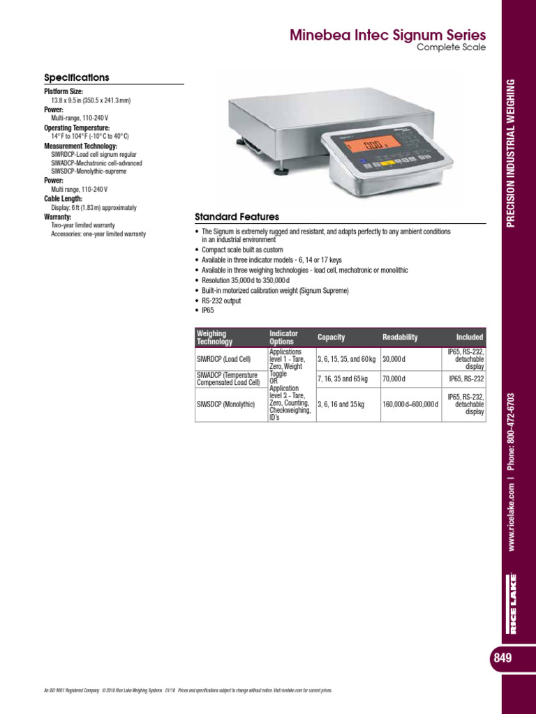 Minebea Intec Signum Scale Overview | PDF | Weight
