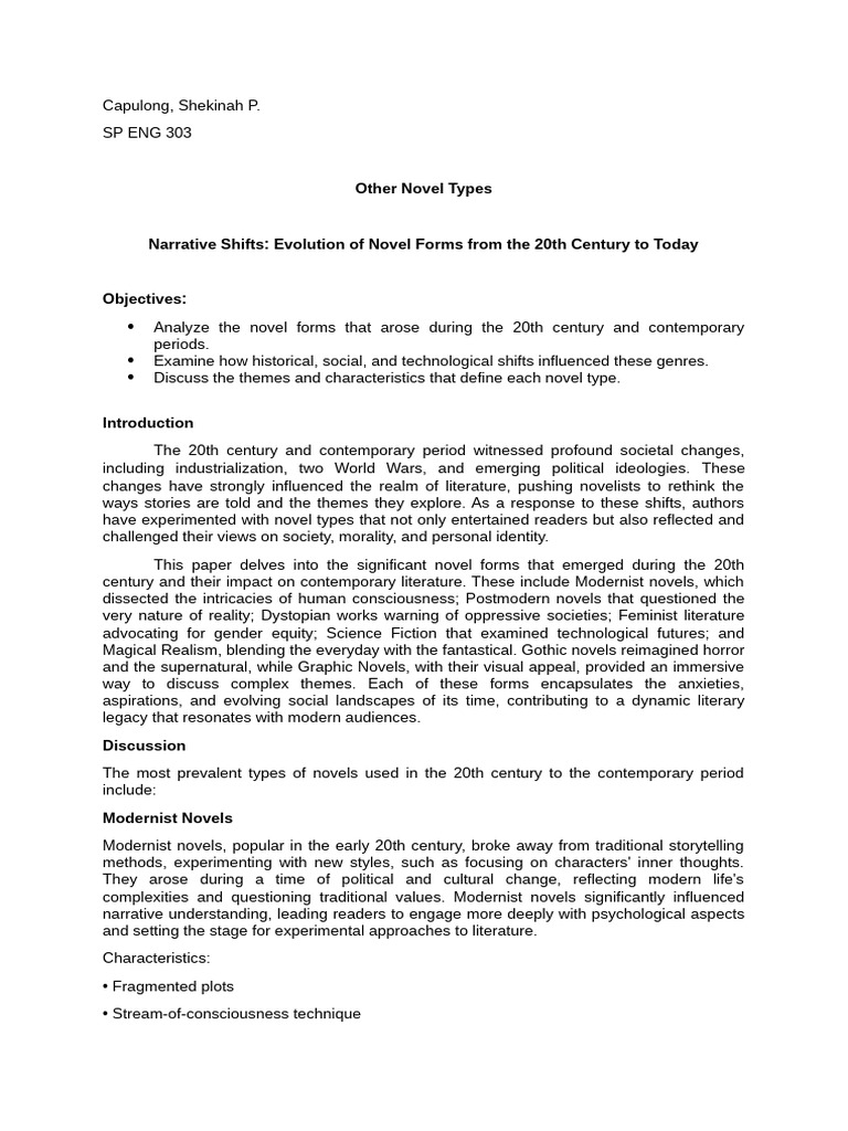 BSEd ENG 3A_OTHER NOVEL TYPES_Narrative Shifts | PDF | Novels | Narrative