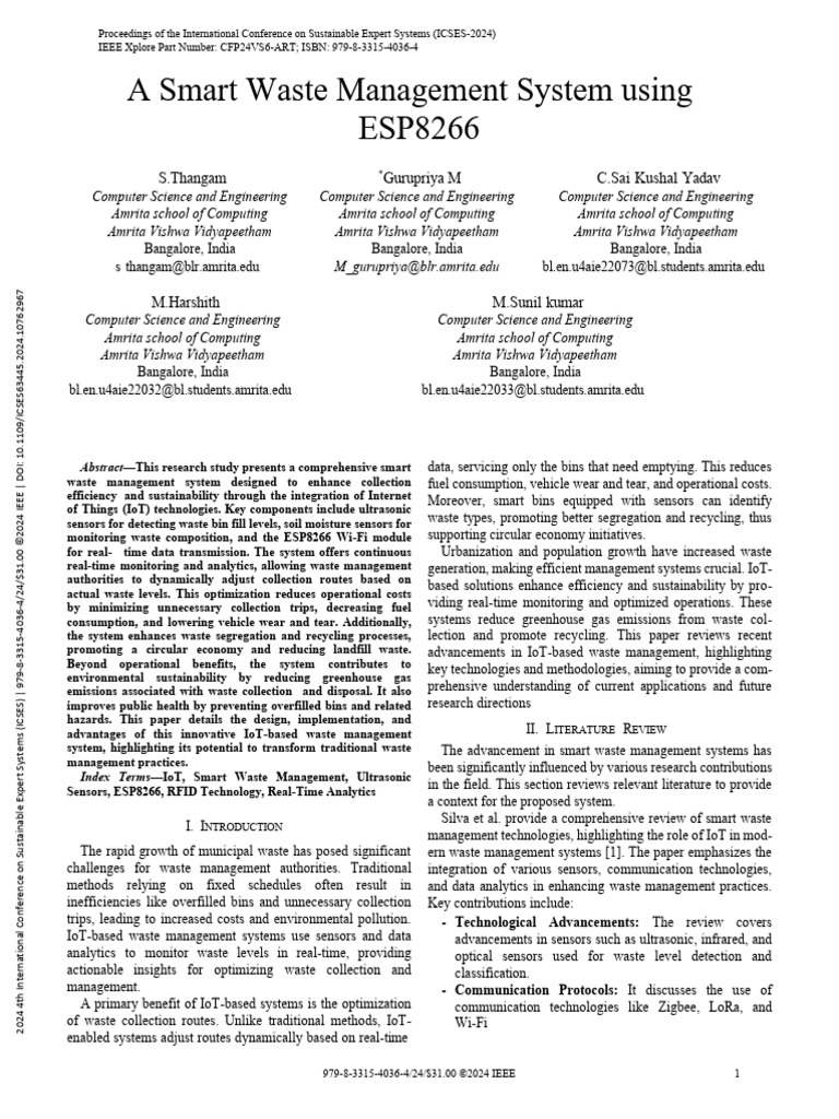 A Smart Waste Management System Using ESP8266 | PDF | Internet Of Things | Waste Management