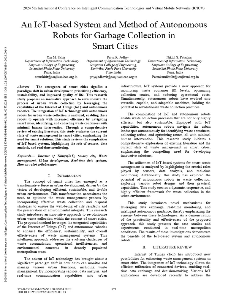 An IoT-Based System and Method of Autonomous Robots For Garbage Collection in Smart Cities | PDF ...