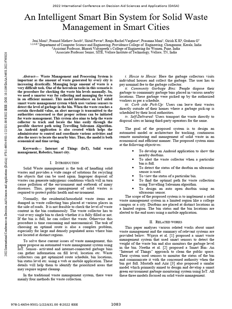 An Intelligent Smart Bin System For Solid Waste Management in Smart ...