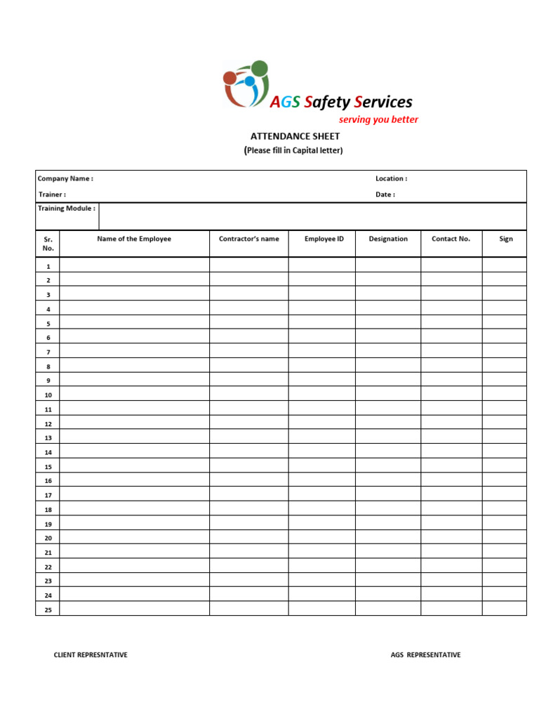 AGS Safety Services Attendance Sheet | PDF