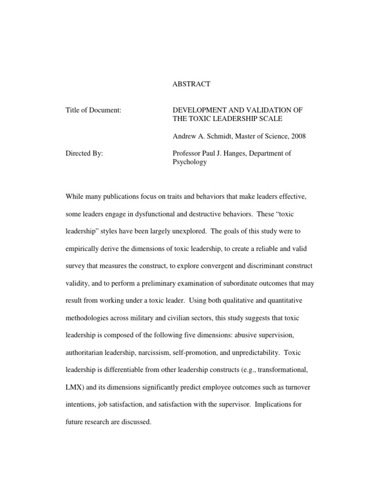 Development Validation Toxic Leadership Scale | PDF | Officer (Armed Forces) | Narcissism