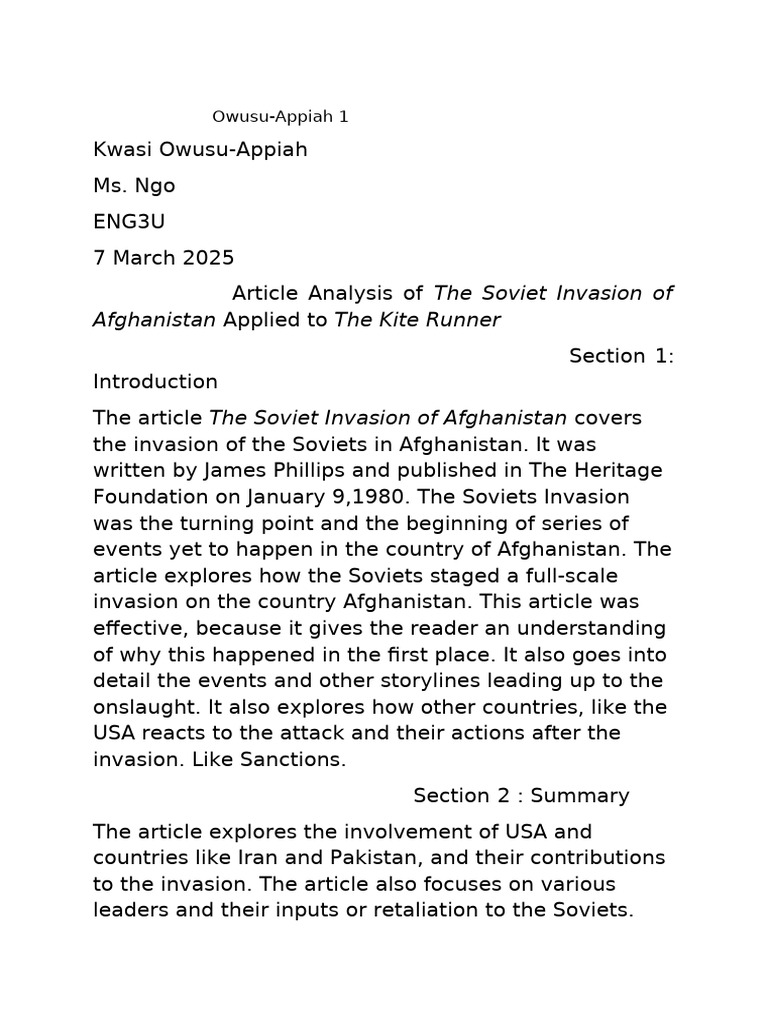 Kite Runner Article Analysis Assignment | PDF