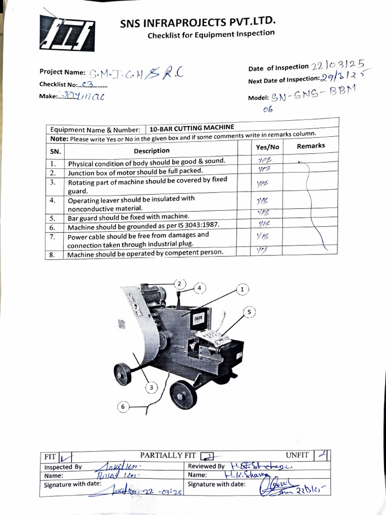Bar Cutting Machine Inspection Checklist | PDF | Equipment ...