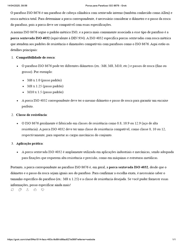 Porca para Parafuso ISO 8676 | PDF