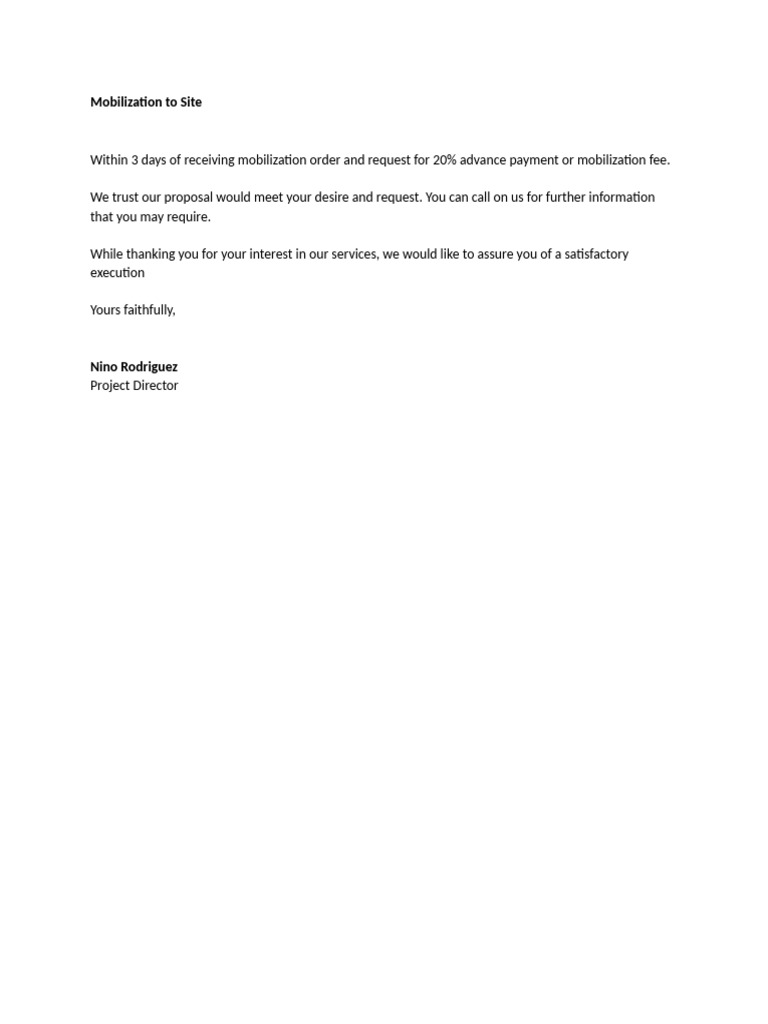 Mobilization To Site | PDF