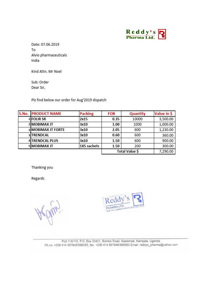 Alvio June'19 Order | PDF