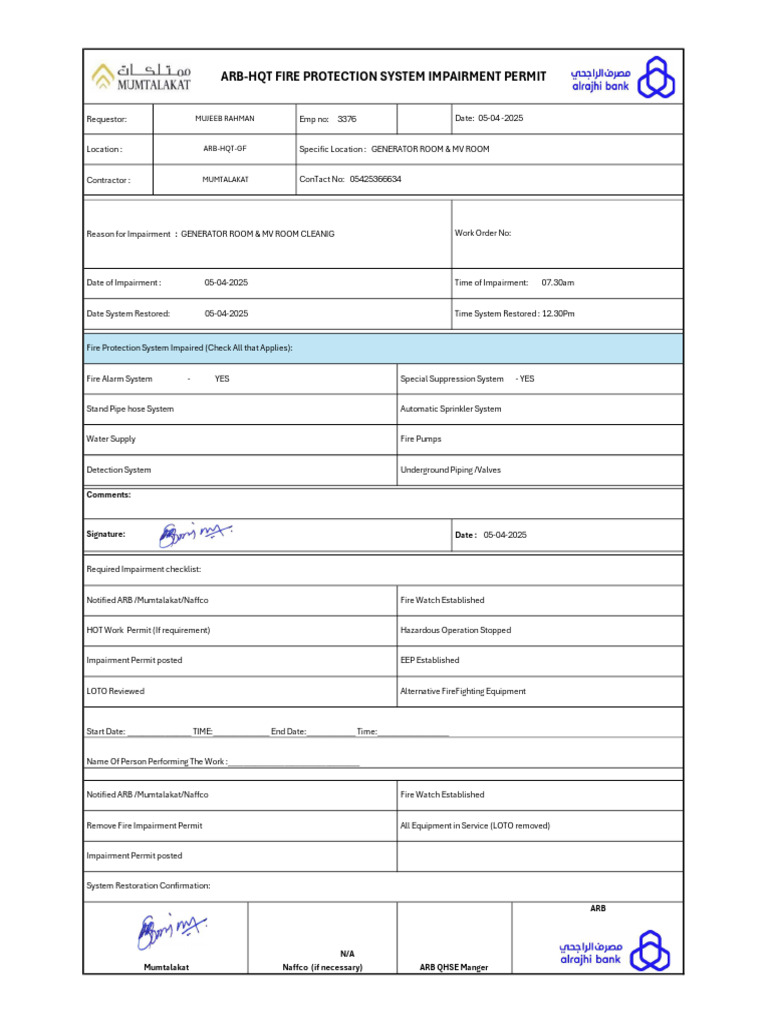 Generator Room & MV Room Cleanig Impf | PDF | Firefighting | Fire ...