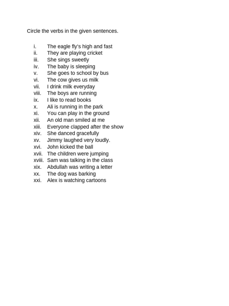 Circle The Verbs in The Given Sentences | PDF