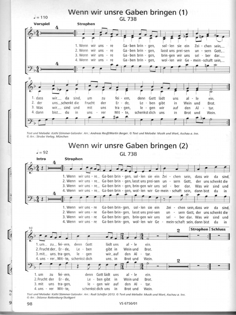Wenn Wir Unsre Gaben Bringen | PDF