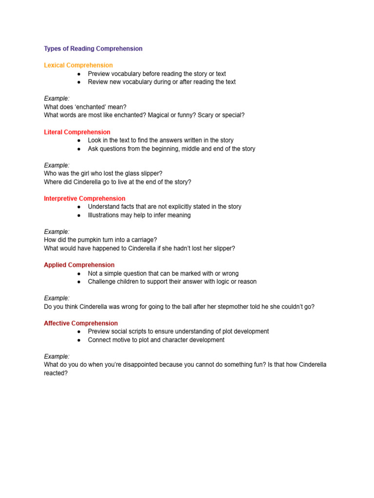 5 types of Reading Comprehension (Student Copy) | PDF | Reading ...