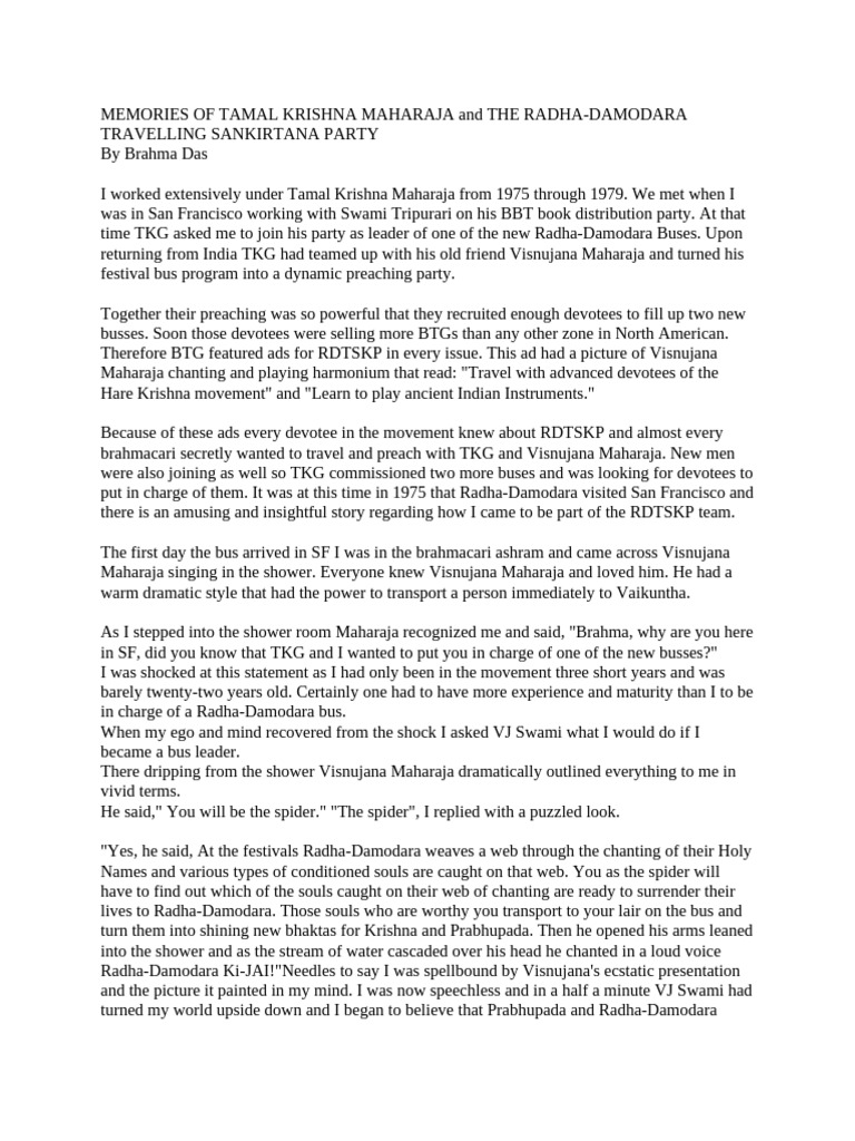 Memories of Tamal Krishna Maharaja - 112846 | PDF | Krishna | Hinduism