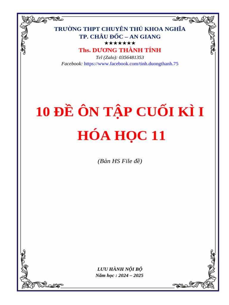 10 de (1-10) On Cuoi Ky 1 Hoa 11 Nam 2024-2025. de .DTT | PDF