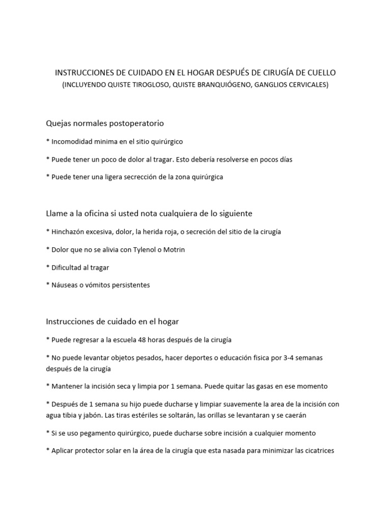 Neck-Surgery-Post-Operative-Instructions-Spanish-1 | PDF
